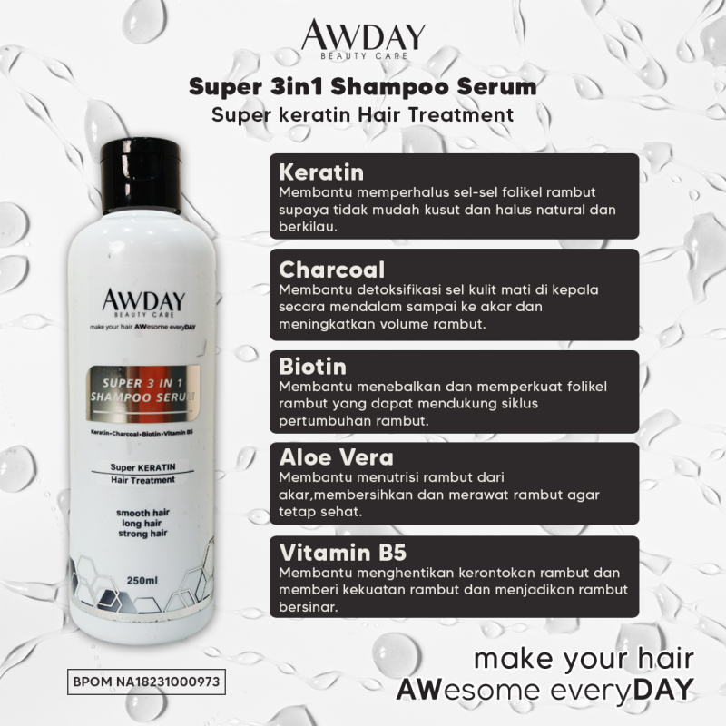 AWDAY super 3in1 shampoo 250ml Super Keratin Shampoo / Charchoal ...